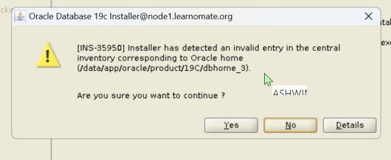 INS-35950 installer has detected an invalid entry in the central ...